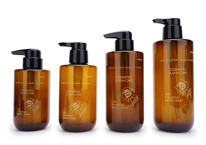 Round Amber Plastic Shampoo Bottles 500ml 600ml With Pump